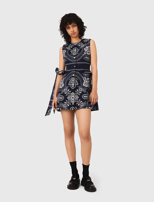 Maje Viscose Mini Bandana Print Dress - Navy Bandana Print