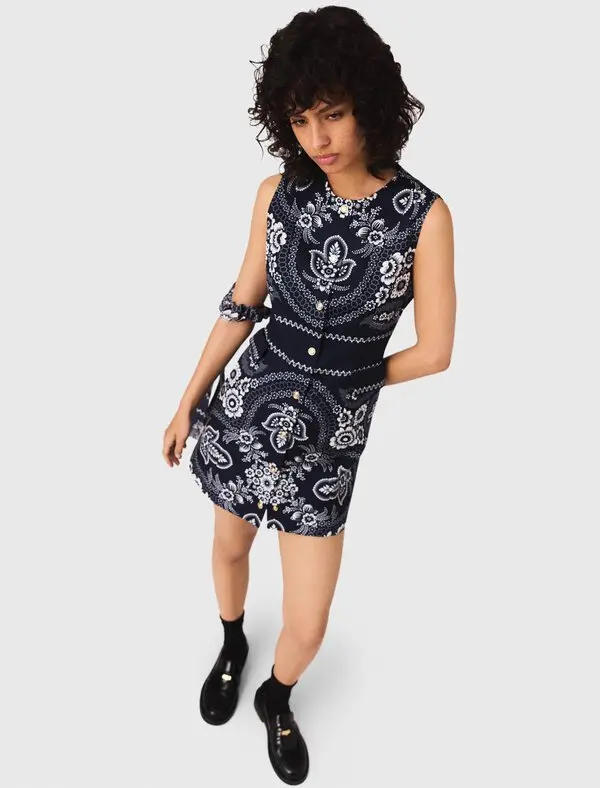 Maje Viscose Mini Bandana Print Dress - Navy Bandana Print