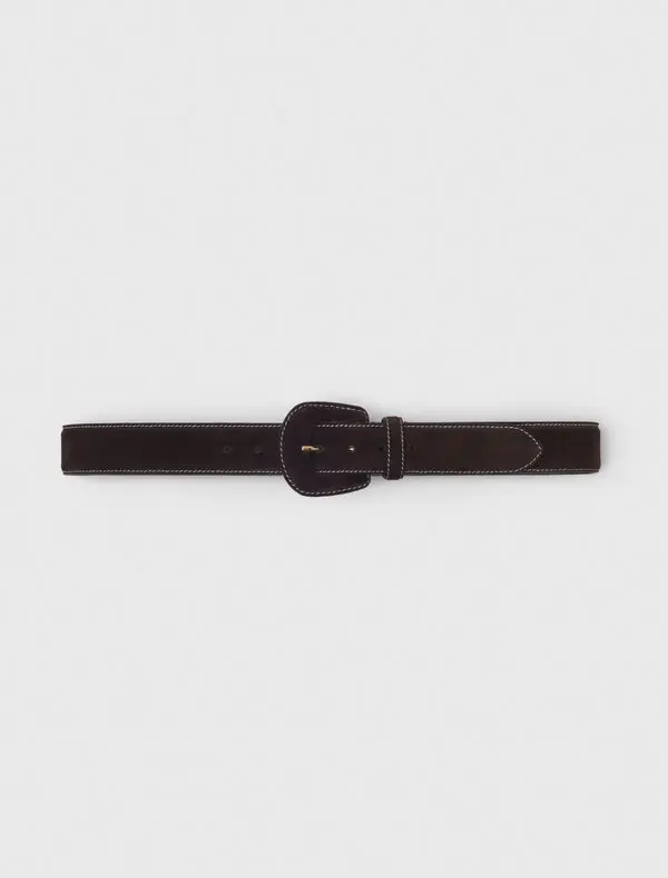 Maje Leather Suede Belt - Dark Brown