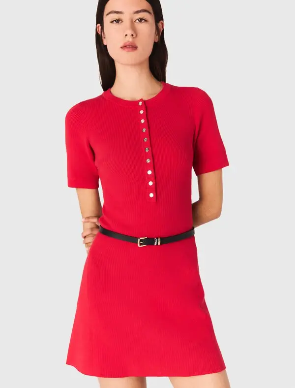 Maje Ribbed-Knit Mini Dress In Red - 50% Off | Editorialist