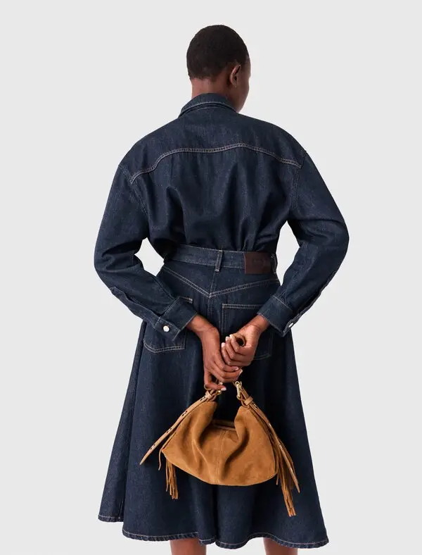 Maje Denim Jacket With Lavallière Collar - Navy