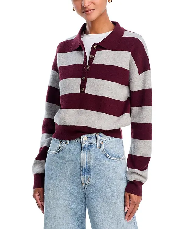 525 America Rugby Stripe Sweater - Burgundy/light Gray