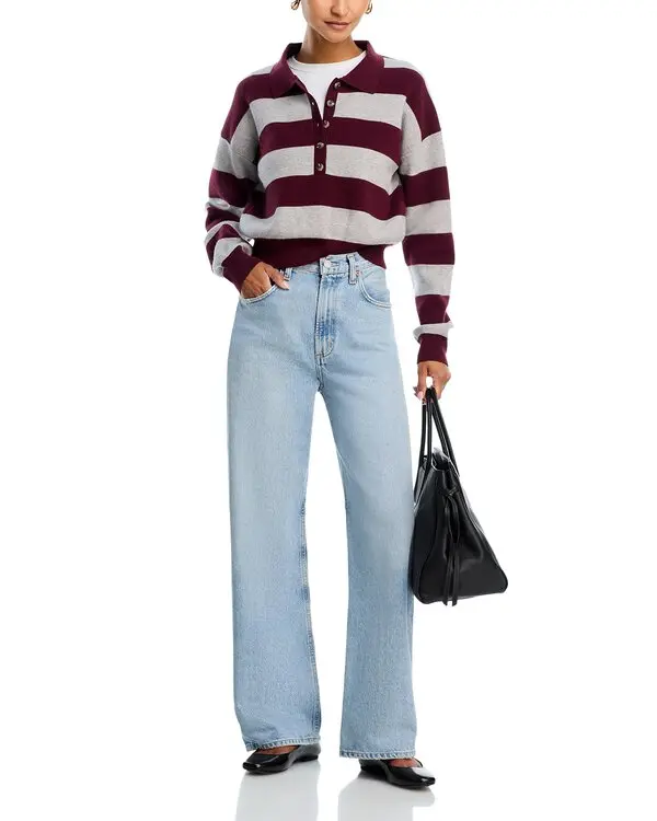 525 America Rugby Stripe Sweater - Burgundy/light Gray