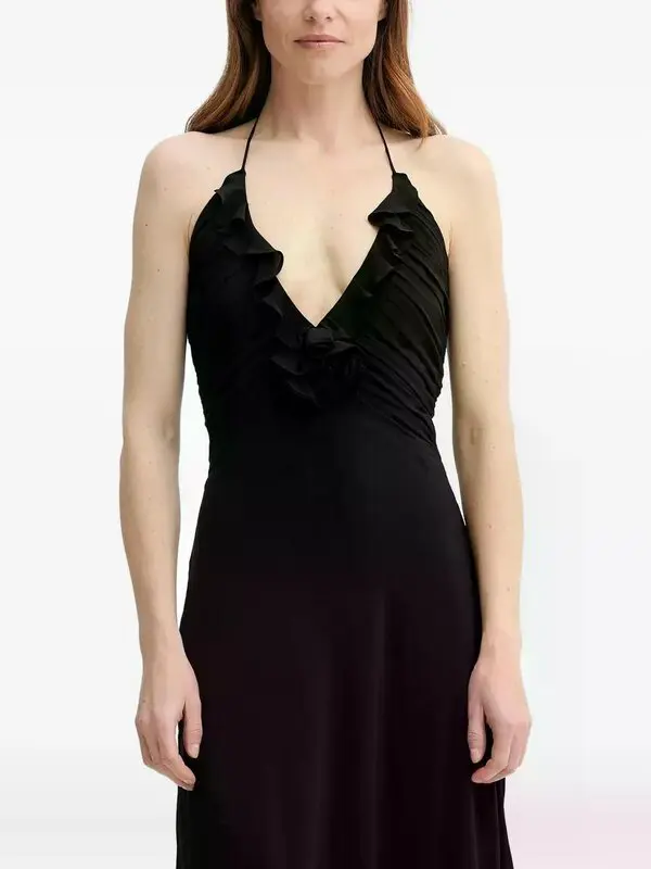 The Kooples V-neck Ruffled Maxi Dress - Black