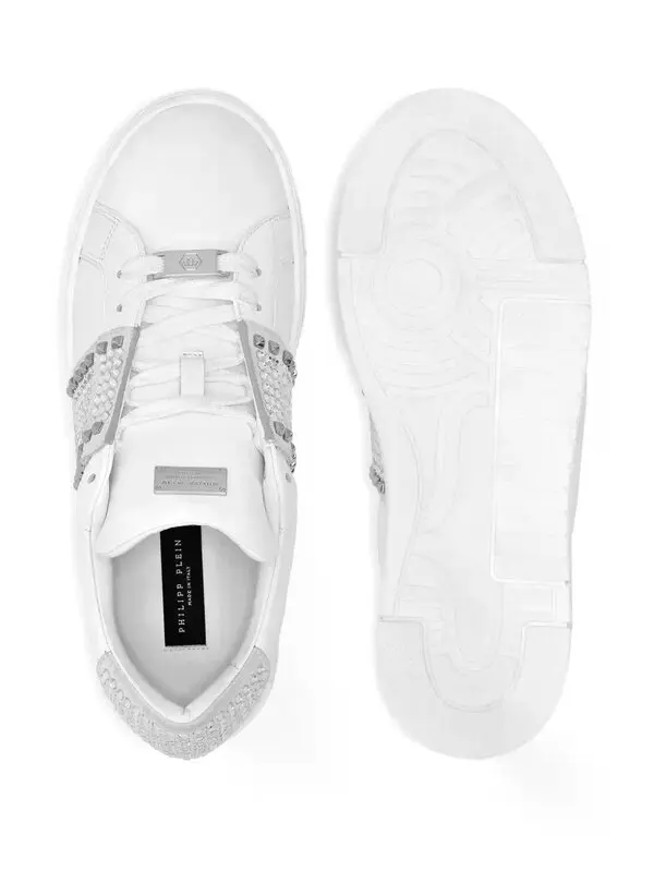 Philipp Plein Crystal-embellished Leather Sneakers - White