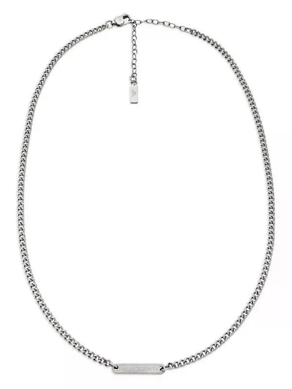 Emporio Armani Curb-chain Necklace With Logo Plaque - Silver