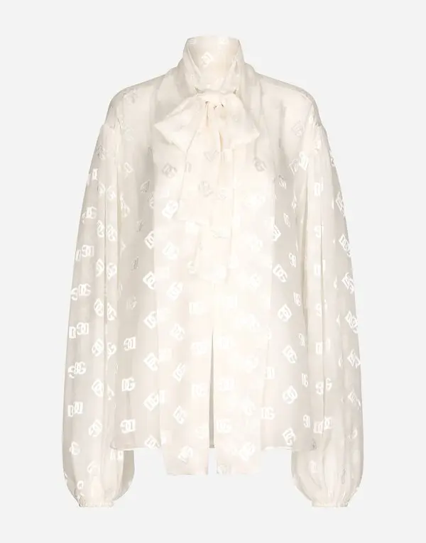 Dolce & Gabbana Devoré Satin Dg Logo Shirt - White