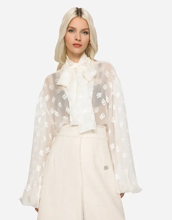 Dolce & Gabbana Devoré Satin Dg Logo Shirt - White