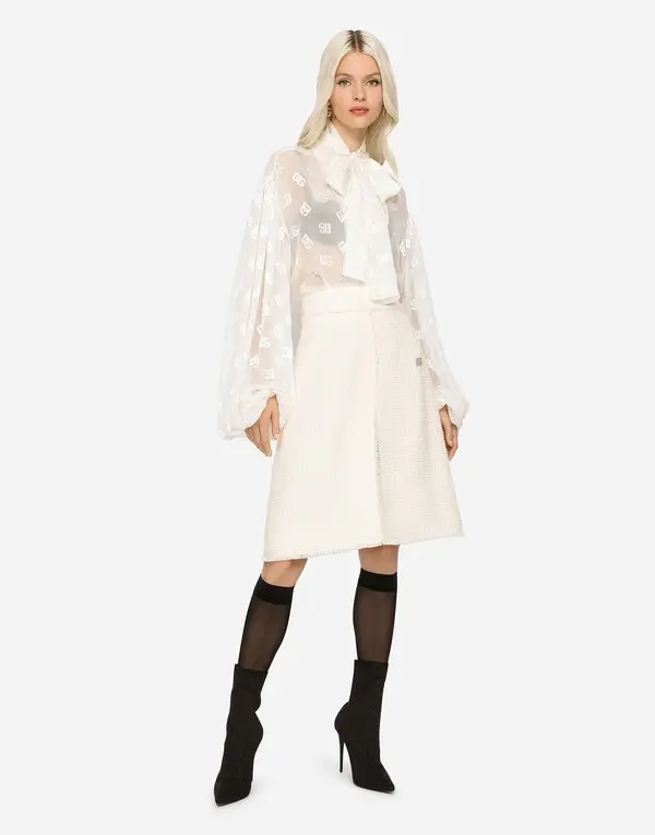Dolce & Gabbana Devoré Satin Dg Logo Shirt - White