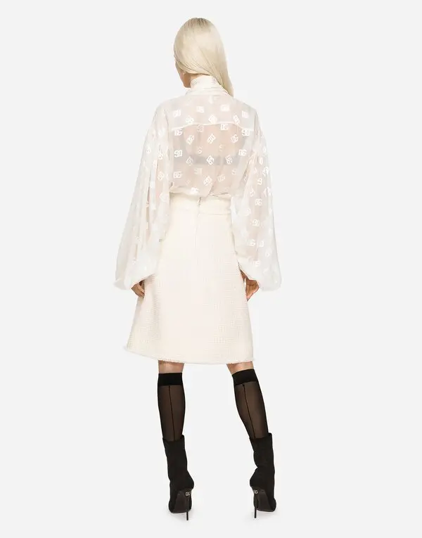 Dolce & Gabbana Devoré Satin Dg Logo Shirt - White