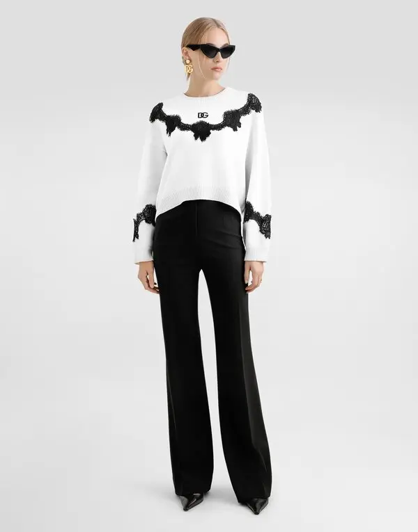 Dolce & Gabbana Flared Milano Rib Pants - Black