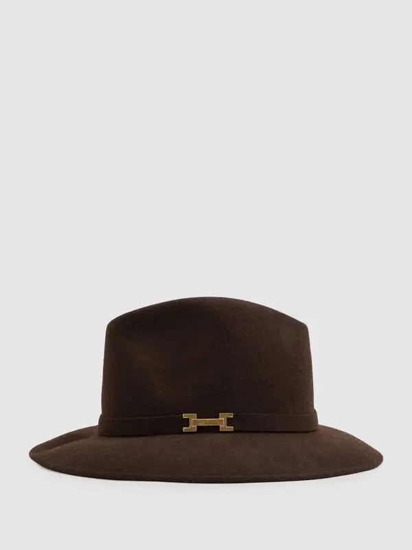 REISS Wool Fedora With Gold-tone Hardware - Dark Brown