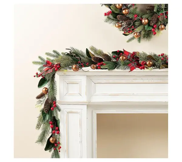 GLITZHOME 6ft Christmas Bell, Pinecone & Berry Ow Garland - One-color