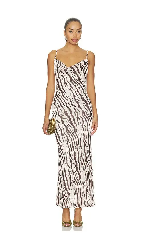SNDYS. X Skin Maxi Dress In Brown - Choc Zebra