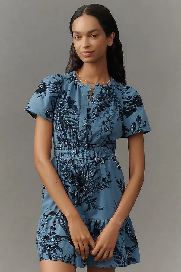 The Somerset Collection By Anthropologie The Somerset Collection Corduroy  Mini Dress In Blue Pattern - 39% Off | Editorialist