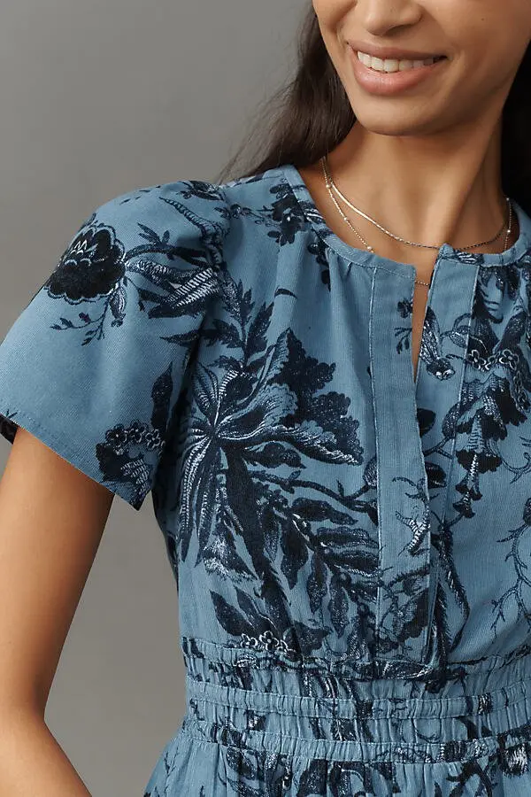 The Somerset Collection By Anthropologie The Somerset Collection Corduroy  Mini Dress In Blue Pattern - 39% Off | Editorialist