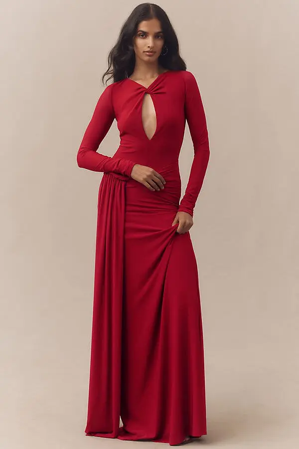 Misha Collection Ira Long-Sleeve Mesh Maxi Dress In Cherry - 65% Off |  Editorialist