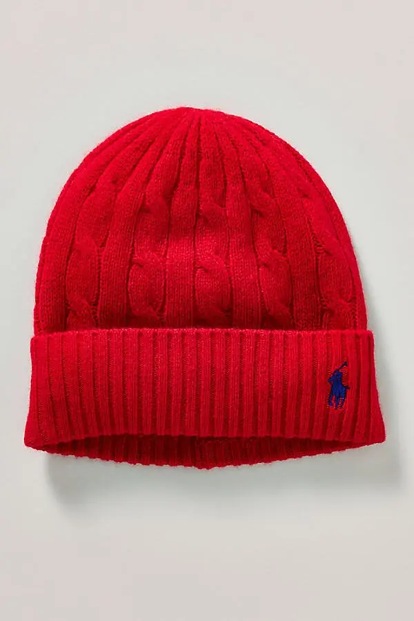 Ralph Lauren Cashmere Blend Cable Knit Beanie - Compass Red
