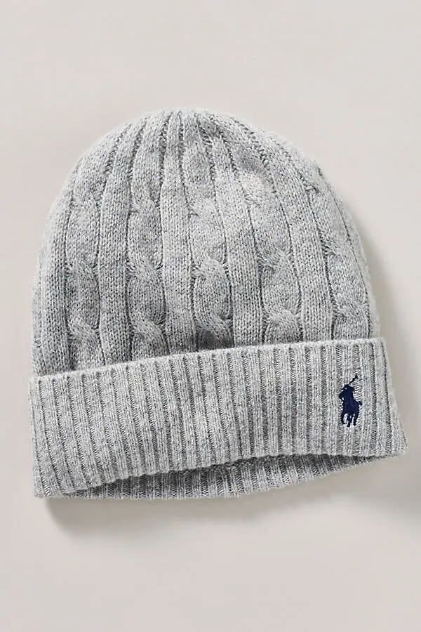 Ralph Lauren Cashmere Blend Cable Knit Beanie - Soft Grey