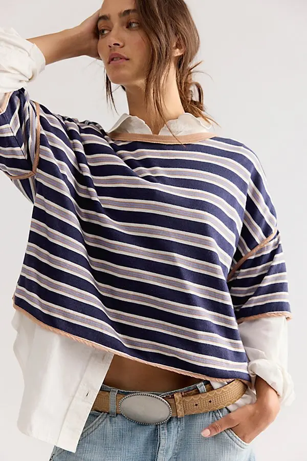 Free People We The Free Clean Rugby Tee - Navy Combo