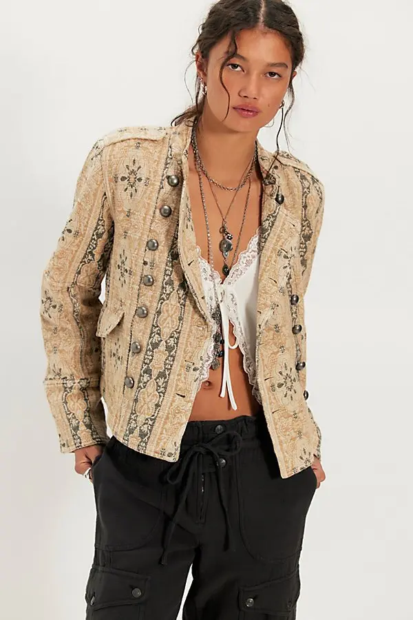 Free People Lotty Jacquard Jacket - Morning Oat