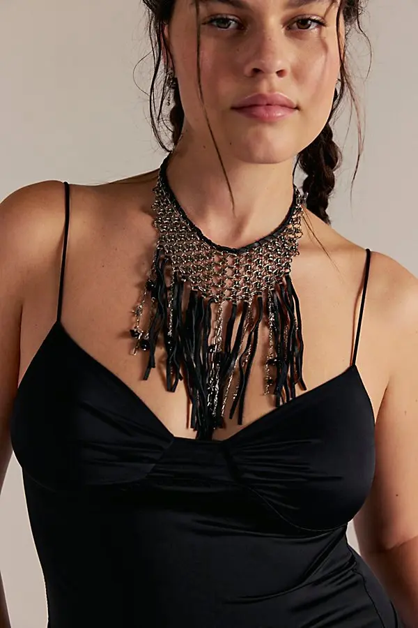 Free People Cranston Fringe Necklace - Black