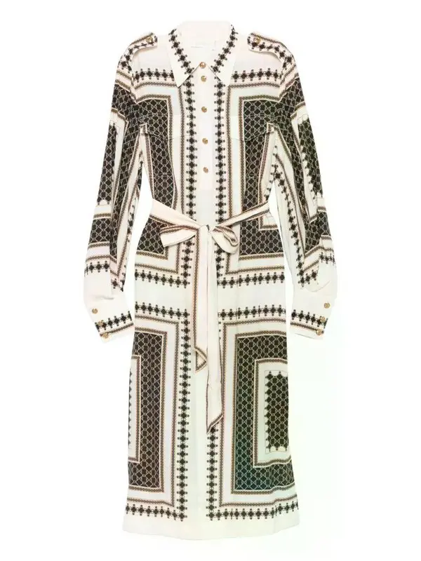 Zimmermann Geometric-print Belted Dress - Neutrals