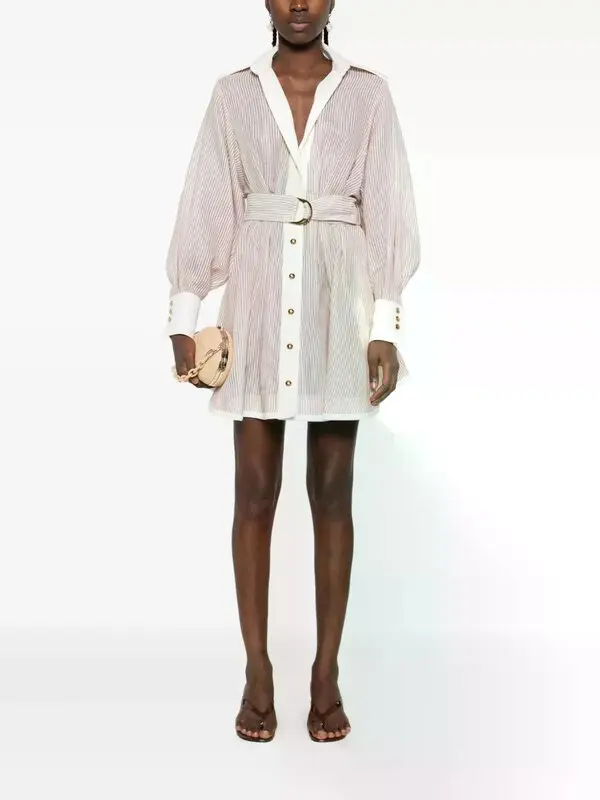 Zimmermann Hypnotic Tuck Belted Mini Shirt Dress
