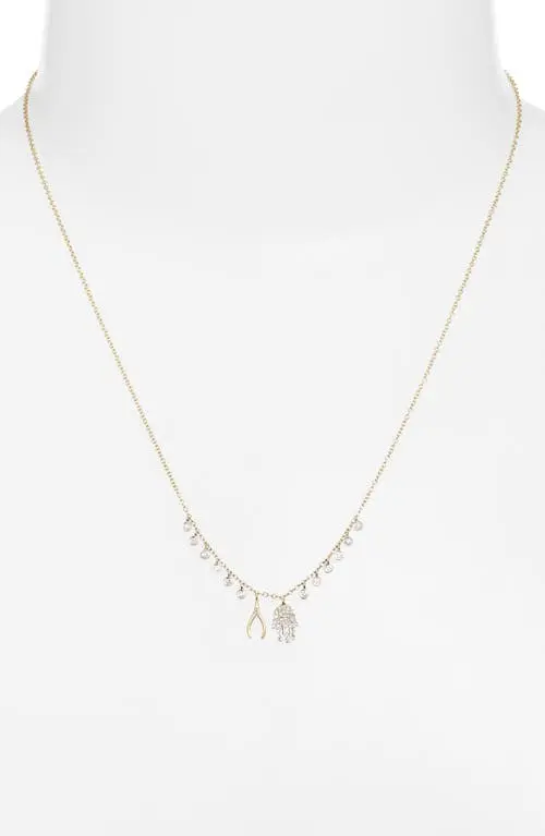 Meira T Wishbone Hamsa Diamond Charm Necklace