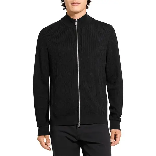 Theory Walton Cabled Cotton Zip Cardigan - Black