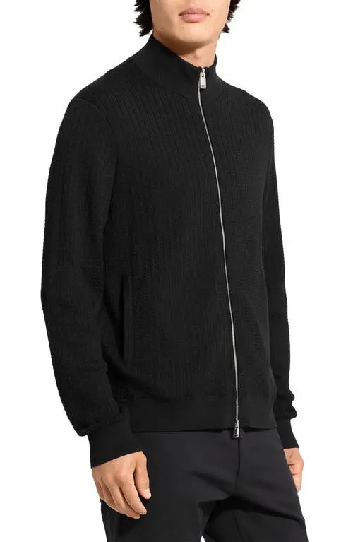 Theory Walton Cabled Cotton Zip Cardigan - Black