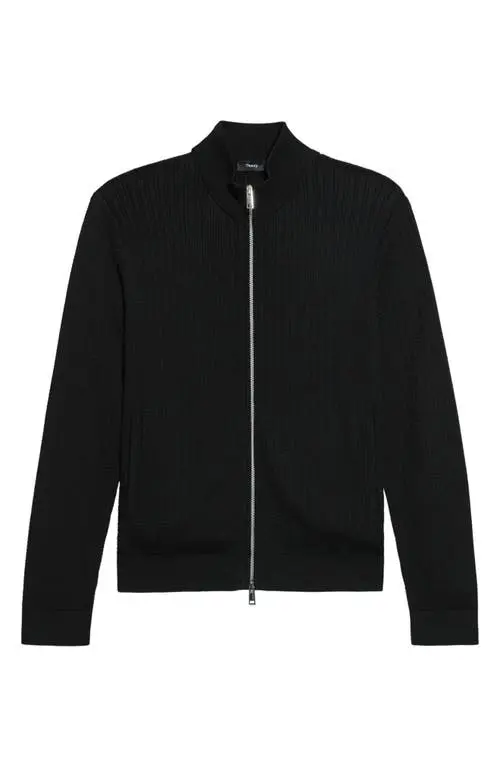 Theory Walton Cabled Cotton Zip Cardigan - Black