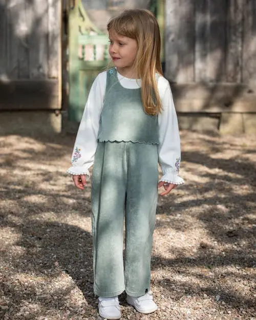 DEUX PAR DEUX Stretch Velour Faux-layered Overalls - Jade Green