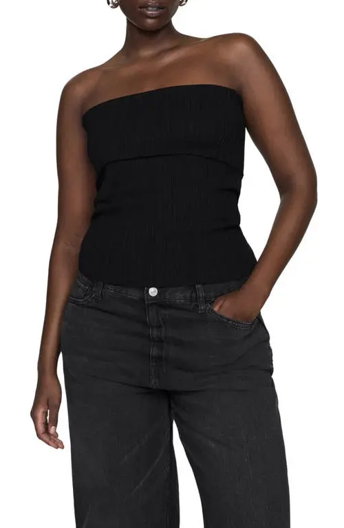 Mango Strapless Ribbed Top - Black