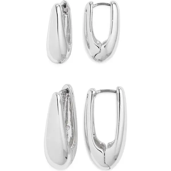 OPEN EDIT Set Of 2 Oval Hoop Earrings - Silver