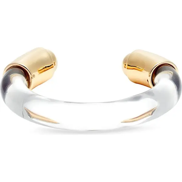 OPEN EDIT Metal Cap Resin Cuff Bracelet - Clear- Gold