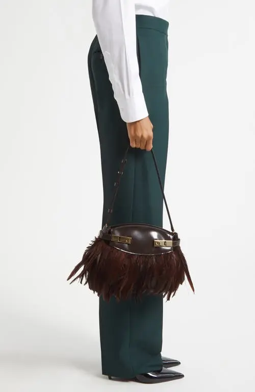FERRAGAMO Hug Leather Clutch With Ostrich Feathers