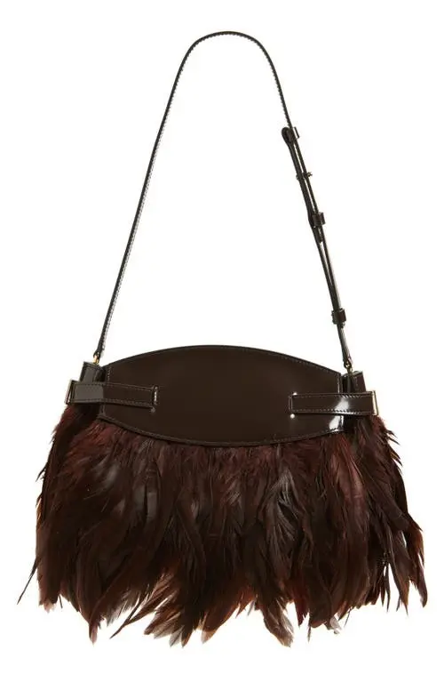 FERRAGAMO Hug Leather Clutch With Ostrich Feathers