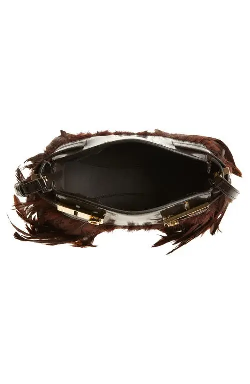 FERRAGAMO Hug Leather Clutch With Ostrich Feathers