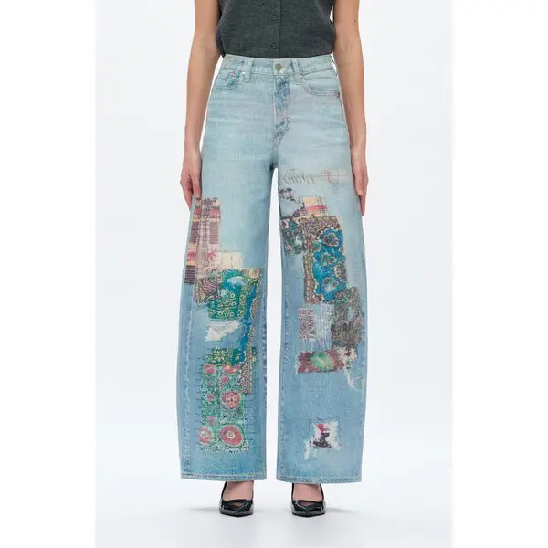 BAYEAS Printed High-waist Barrel Leg Jeans