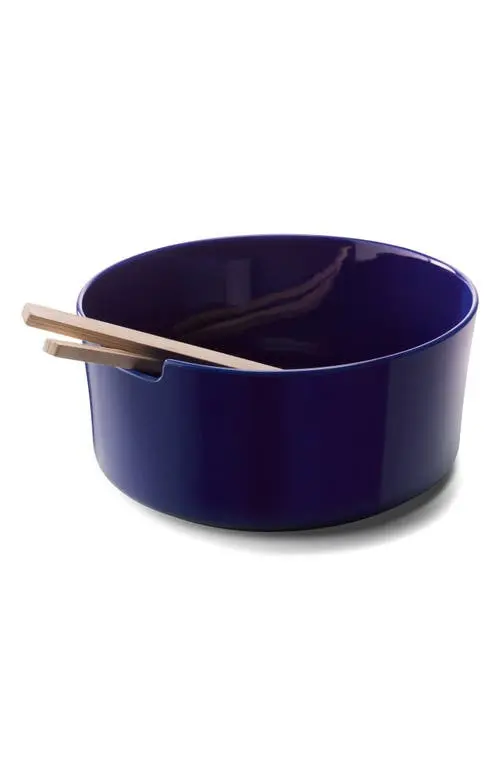 LSA Collective Salad Glass Bowl With Wooden Servers - Blue