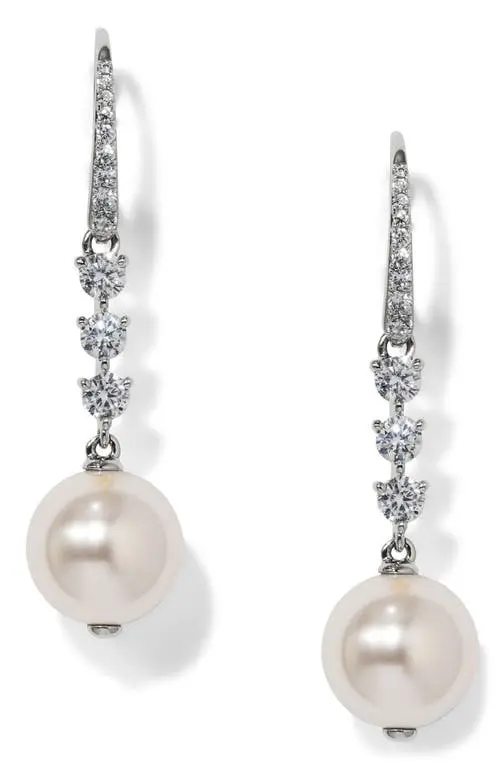 Nadri Cubic Zirconia & Faux Pearl Drop Earrings - Rhodium