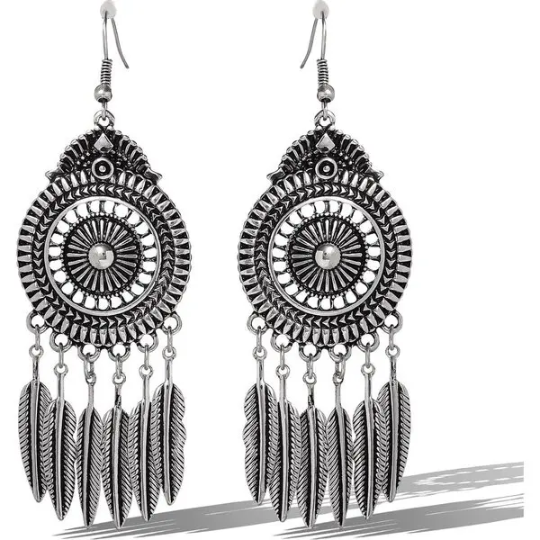 Jessica Simpson Feather Drop Earrings - Antique Silver