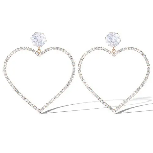 Jessica Simpson Glass Stone Heart Dangle Earrings - Silver
