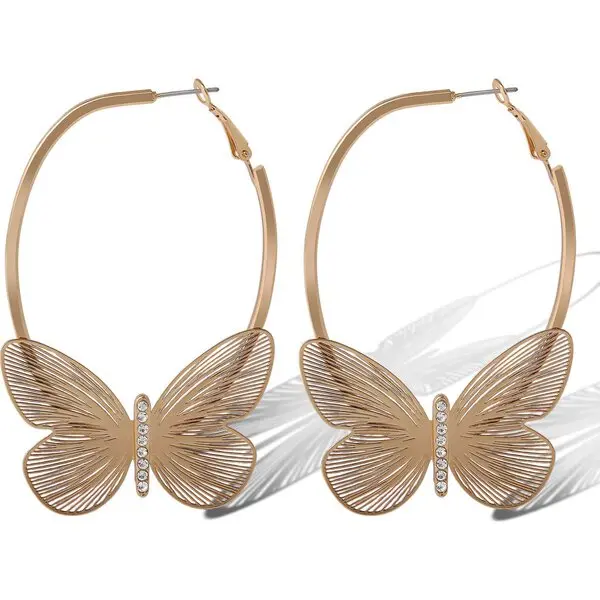 Jessica Simpson Butterfly Hoop Earrings With Crystal - Gold