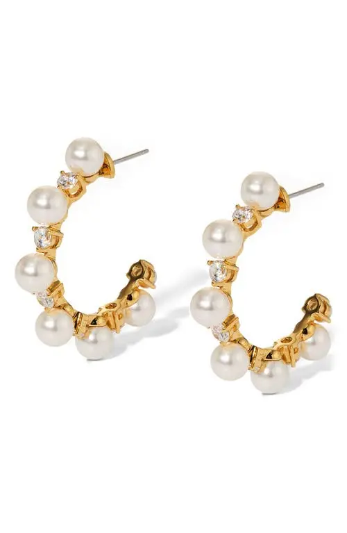Nadri Cubic Zirconia & Faux Pearl Hoop Earrings - Gold