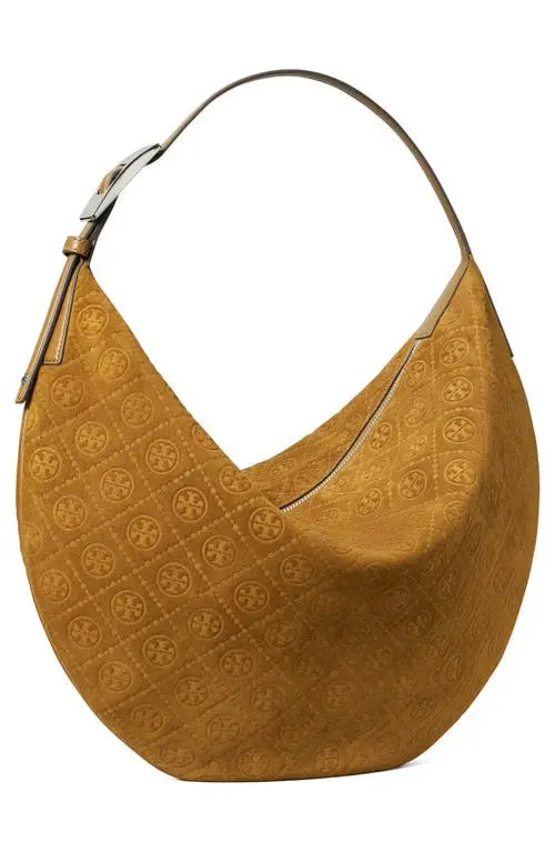 Tory Burch T Monogram Suede Balloon Bag - Chicory Brown