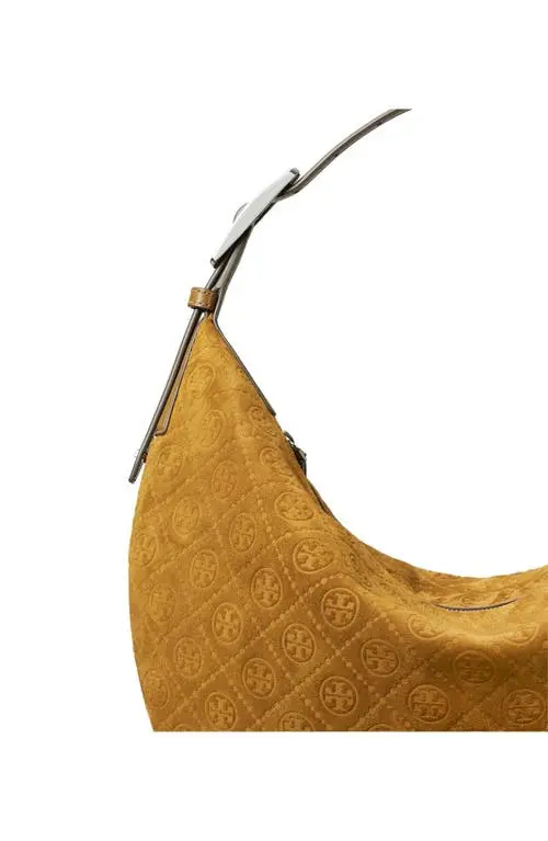 Tory Burch T Monogram Suede Balloon Bag - Chicory Brown