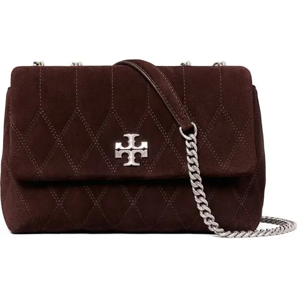 Tory Burch Small Kira Quilted Suede Convertible Shoulder Bag - Licorice