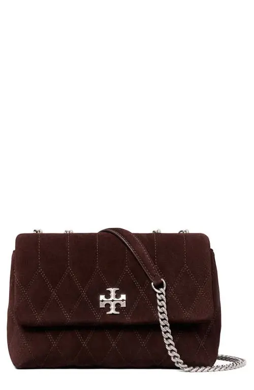 Tory Burch Small Kira Quilted Suede Convertible Shoulder Bag - Licorice